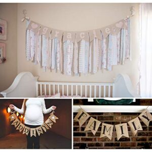 34Pcs Burlap Banner Adjustable Flags DIY Banners for Baby Shower, Party, Wedding and Birthday, 5 x 7 inch