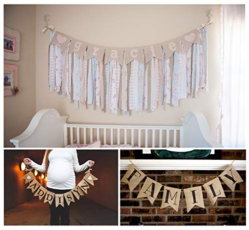 34Pcs Burlap Banner Adjustable Flags DIY Banners for Baby Shower, Party, Wedding and Birthday, 5 x 7 inch