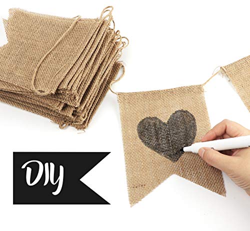 34Pcs Burlap Banner Adjustable Flags DIY Banners for Baby Shower, Party, Wedding and Birthday, 5 x 7 inch