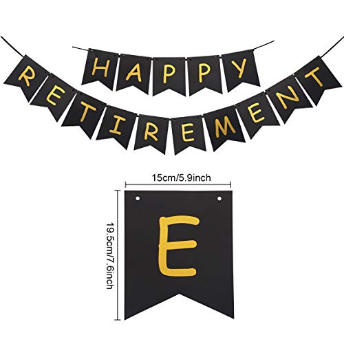 Retirement Party Decorations - Black and Gold Happy Retirement Banner, Paper Garland and Flowers, Sash, Sparkling Hanging Swirls Retirement Decorations Party Supplies for Women & Men by QIFU