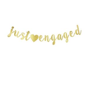 just engaged banner, engagement party gold gliter paper sign backdrops