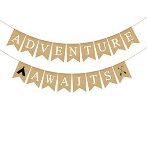 jute burlap adventure awaits banner graduation party retirement party bon voyage party baby shower decoration