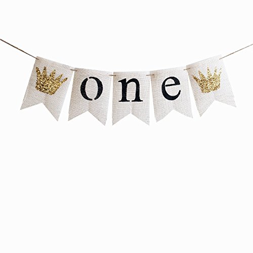 Jute Burlap One Banner Baby Girl Boy First Birthday Party Bunting Highchair Banner Decoration