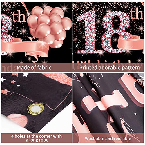 Lnlofen 18th Birthday Banner Backdrop Decorations for Girls, Extra Large 18 Year Old Birthday Party Decor Supplies, Rose Gold Happy Eighteen Birthday Sign Poster Photo Booth Props