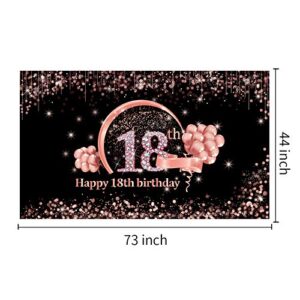 Lnlofen 18th Birthday Banner Backdrop Decorations for Girls, Extra Large 18 Year Old Birthday Party Decor Supplies, Rose Gold Happy Eighteen Birthday Sign Poster Photo Booth Props