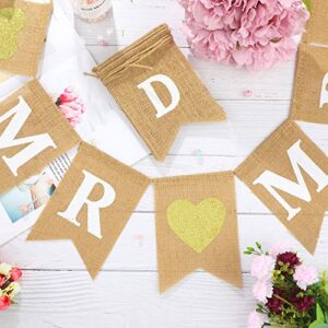 2 Pieces Mr and Mrs Banner Just Married Banner Burlap Wedding Bridal Shower Banner Rustic Bunting Garland for Wedding Party