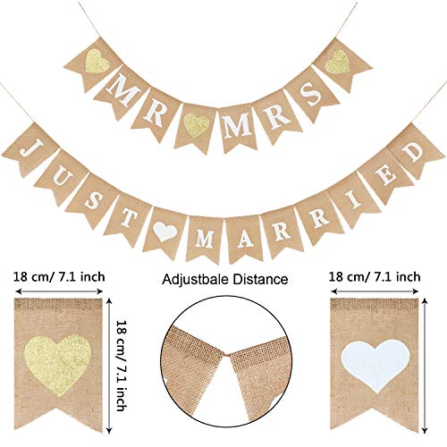 2 Pieces Mr and Mrs Banner Just Married Banner Burlap Wedding Bridal Shower Banner Rustic Bunting Garland for Wedding Party