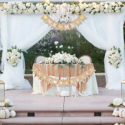 2 Pieces Mr and Mrs Banner Just Married Banner Burlap Wedding Bridal Shower Banner Rustic Bunting Garland for Wedding Party