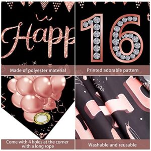 Happy 16th Birthday Banner Decorations for Girls, Rose Gold Sweet 16 Birthday Party Supplies, Funny Sixteen Birthday Yard Sign Decor for Outdoor