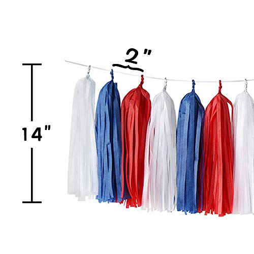 CrazyCharlie U.S. Patriotic Decorations,Include 6pcs Paper Fans and 15pcs DIY Red,White and Blue Tassel Garland with Rope for American Theme Party Patriotic Party Decorations