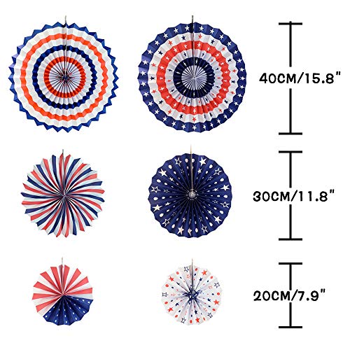 CrazyCharlie U.S. Patriotic Decorations,Include 6pcs Paper Fans and 15pcs DIY Red,White and Blue Tassel Garland with Rope for American Theme Party Patriotic Party Decorations