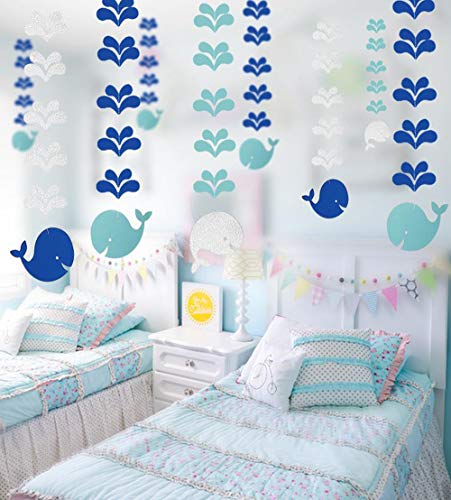 Blue Whale Hanging Paper Decoration (6pcs) - Ocean Theme Hanging Paper Party Streamers for Kids Bedroom Decoration, Ocean Sea Life Ceiling Paper for Baby Shower Party Supplies