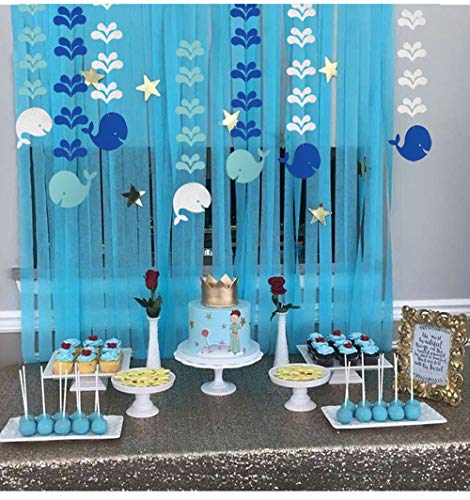 Blue Whale Hanging Paper Decoration (6pcs) - Ocean Theme Hanging Paper Party Streamers for Kids Bedroom Decoration, Ocean Sea Life Ceiling Paper for Baby Shower Party Supplies