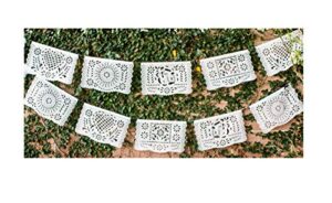 papel full of wishes medium plastic white papel picado banner – 12 panels / 16 feet long hanging – ideal for weddings, baptisms, birthdays, posadas, etc.