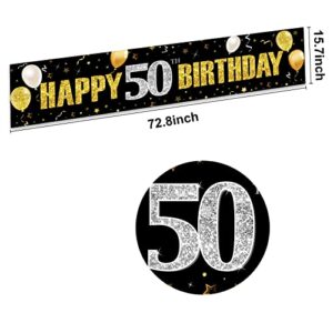 50th Birthday Banner Decorations for Men Women, Black Gold Happy 50 Birthday Yard Banner Sign Party Supplies, Fifty Year Old Birthday Party Decor for Indoor Outdoor