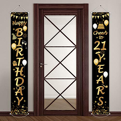 2 Pieces Birthday Party Decorations Cheers to Years Banner Welcome Porch Sign for Birthday Supplies (Happy 21st Birthday)