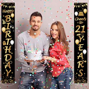 2 Pieces Birthday Party Decorations Cheers to Years Banner Welcome Porch Sign for Birthday Supplies (Happy 21st Birthday)