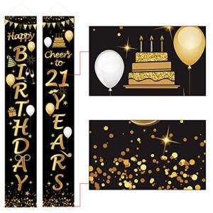 2 Pieces Birthday Party Decorations Cheers to Years Banner Welcome Porch Sign for Birthday Supplies (Happy 21st Birthday)