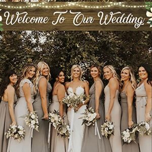 Welcome to Our Wedding Large Banner, Welcome to Our Beginning Banner Rustic Wedding Reception Decorations, Indoor Outdoor Backdrop 8.9 x 1.6 Feet