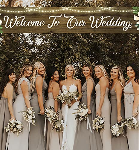 Welcome to Our Wedding Large Banner, Welcome to Our Beginning Banner Rustic Wedding Reception Decorations, Indoor Outdoor Backdrop 8.9 x 1.6 Feet