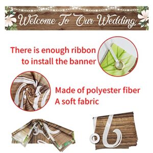 Welcome to Our Wedding Large Banner, Welcome to Our Beginning Banner Rustic Wedding Reception Decorations, Indoor Outdoor Backdrop 8.9 x 1.6 Feet