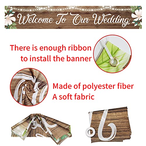 Welcome to Our Wedding Large Banner, Welcome to Our Beginning Banner Rustic Wedding Reception Decorations, Indoor Outdoor Backdrop 8.9 x 1.6 Feet