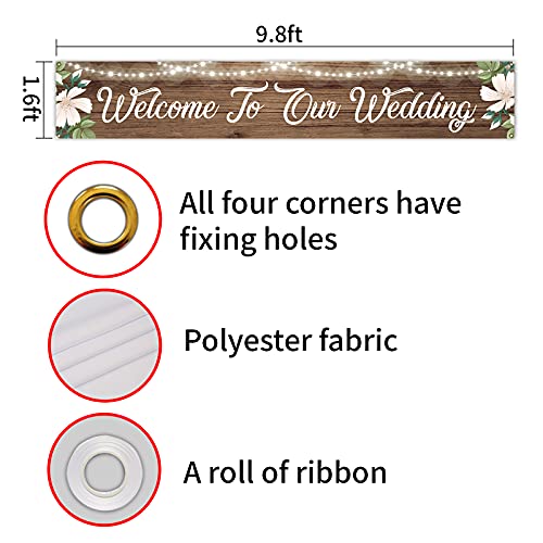 Welcome to Our Wedding Large Banner, Welcome to Our Beginning Banner Rustic Wedding Reception Decorations, Indoor Outdoor Backdrop 8.9 x 1.6 Feet