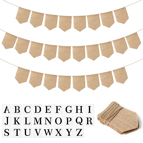 WATINC 26pcs DIY Burlap Banner with 26 Letter Stencil Kit, DIY Alphabet Banners Name Sign Burlap Flags Garland Handwriting Bunting for Party Decoration Wedding Birthday Wall Home Decor Supplies