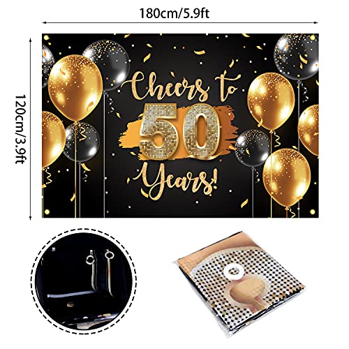 Cheers to 50 Years Backdrop Banner Happy 50th Birthday Background Decorations for Women Men Her Him Anniversary Photography Party Supplies Black Gold(1)