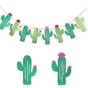 9.8ft fiesta cactus banner cactus party decorations bachelorette graduation party garland backgound string cactus glitter green for kids birthday summer tropical wedding taco cinco de mayo party decor favor llama luau hawaii decorations