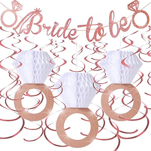 Bachelorette Party Decorations Engagement Wedding Hen Party Rose Gold Glitter Diamond Ring Hanging Swirl Decorations and Bridal Will Be Banner Bridal Shower Supplies