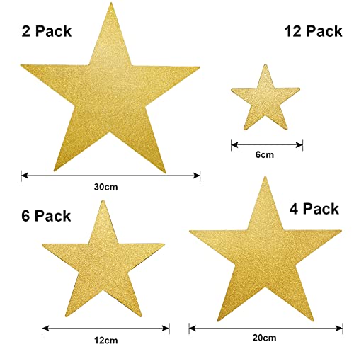 Maitys Hanging Star Cutouts with 4 Sizes (6cm/12cm/20cm/30cm) Shining Finish Star Yard Decorations Party Decor with 50 m Nylon Beading Fishing Line (Gold, 24)