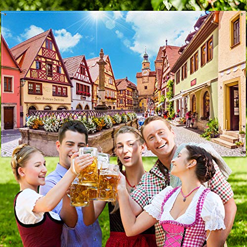 in The Style of Oktoberfest Festival Decorations, Extra Large Bavarian Street Scenery Sign Poster Festival Background Banner Photo Booth Backdrop with Rope Festival Party Supplies, 70.8 x 43.3 Inch()