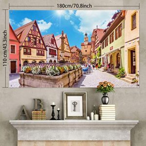 in The Style of Oktoberfest Festival Decorations, Extra Large Bavarian Street Scenery Sign Poster Festival Background Banner Photo Booth Backdrop with Rope Festival Party Supplies, 70.8 x 43.3 Inch()