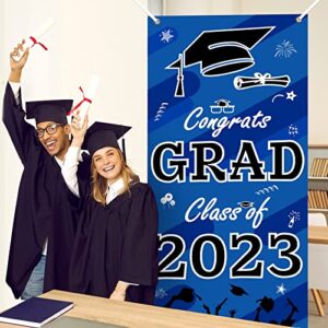 2023 Graduation Decorations, Class of 2023 Graduation Banner Porch Sign for Grad Party Supplies Blue and Black Graduation Party Decorations