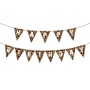 kristin paradise leopard print happy birthday banner, safari party sign, jungle animals theme decorations, boy girl baby shower supplies, bday kids 1st first decor