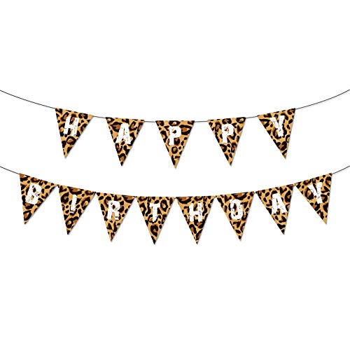 Kristin Paradise Leopard Print Happy Birthday Banner, Safari Party Sign, Jungle Animals Theme Decorations, Boy Girl Baby Shower Supplies, Bday Kids 1st First Decor