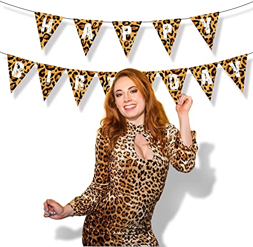 Kristin Paradise Leopard Print Happy Birthday Banner, Safari Party Sign, Jungle Animals Theme Decorations, Boy Girl Baby Shower Supplies, Bday Kids 1st First Decor