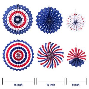 Whaline 14Pcs Patriotic Party Decorations Set, 4th of July American Flag Party Supplies Hanging Paper Fans, Paper Flower Balls, Star Streamers, USA Flag Pennant Bunting Party Favors