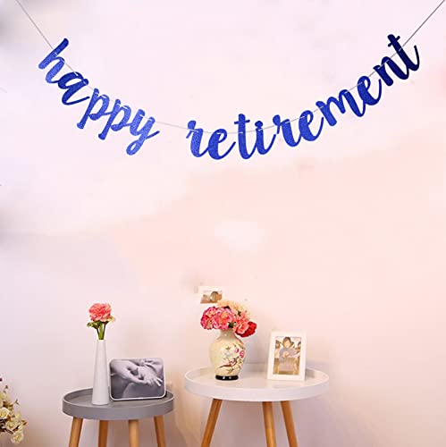 StarsGarden Happy Retirement Banner, I'm Retired, Goodbye Tension Hello Pension, Goodluck We Will Miss You Retirement Party Hanging Paper flag(Blue)