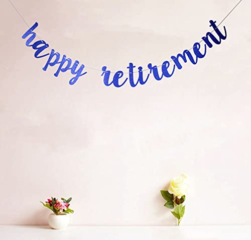 StarsGarden Happy Retirement Banner, I'm Retired, Goodbye Tension Hello Pension, Goodluck We Will Miss You Retirement Party Hanging Paper flag(Blue)