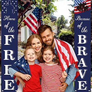 Patriotic Soldier Porch Sign Banners -“HOME of the FREE” and “Because of the BRAVE”- 4th of July Decor - American Flag Hanging Banner for Independence Day/ Memorial Day/ Veterans Day/ Labor Day