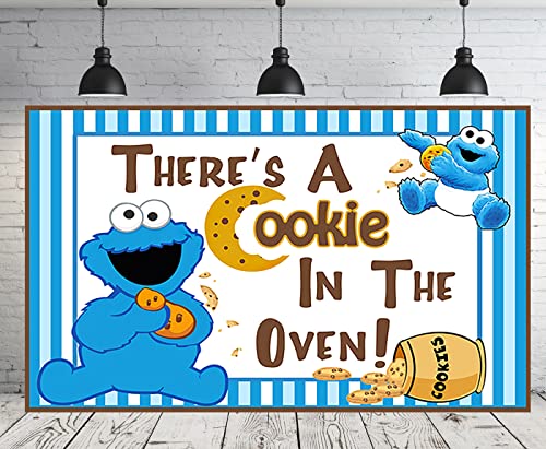 Baby Cookie Monster Backdrop for Gender Reveal Party Supplies 5x3ft There's a Cookie in The Oven Banner for Street Baby Shower Party Decorations