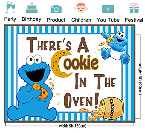 Baby Cookie Monster Backdrop for Gender Reveal Party Supplies 5x3ft There's a Cookie in The Oven Banner for Street Baby Shower Party Decorations