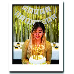 White and Gold Happy Birthday Banner Sign with Two Matching Gold Curtains Sturdy Preassembled Party Decorations by Dream VZN