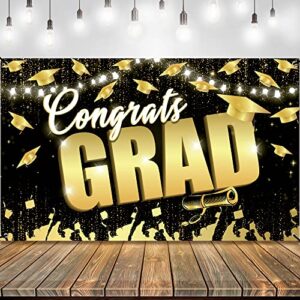 big, congrats grad backdrop – 72×44 inch | graduation backdrop 2023 black and gold graduation party decorations 2023 | graduation banner 2023, graduation decorations 2023 | congrats grad banner 2023