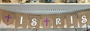 HE IS RISEN Burlap Banner - Easter Bunting Decoration with Crosses - Religious Holiday Bunting Wall Hanging - Ready to Hang Church Prop Decorations by Jolly Jon