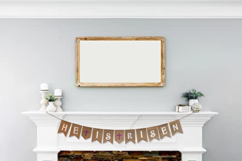 HE IS RISEN Burlap Banner - Easter Bunting Decoration with Crosses - Religious Holiday Bunting Wall Hanging - Ready to Hang Church Prop Decorations by Jolly Jon