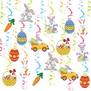 mocossmy easter hanging swirl decorations,30 pcs easter egg baskets bunny carrot hanging swirl foil ceiling streamers for easter spring home office classroom party ornaments favors supplies decoration