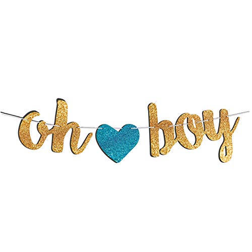 Oh Boy Glitter Banner - Baby Shower Decorations for Boy - Gender Reveal Party Garland